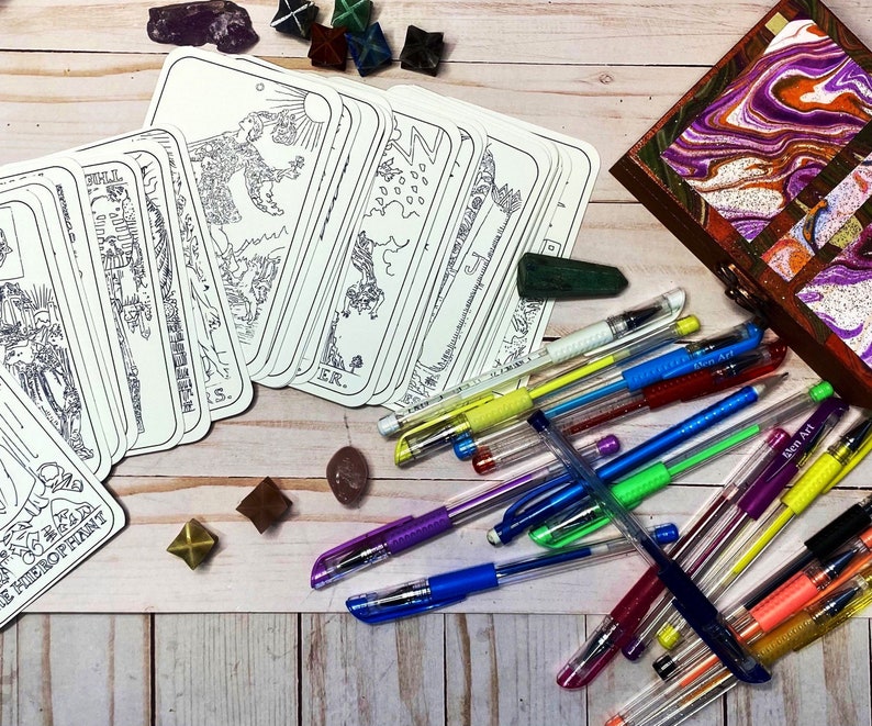 Coloring Kit Tarot Cards With 24 Gel Pens DIY Craft - Etsy