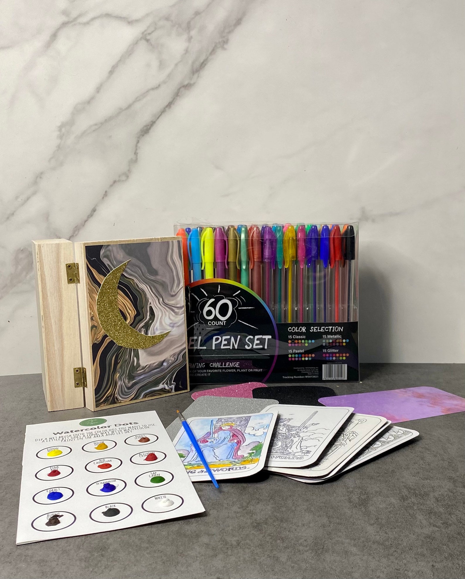 Coloring Kit Tarot Cards With 24 Gel Pens DIY Craft - Etsy
