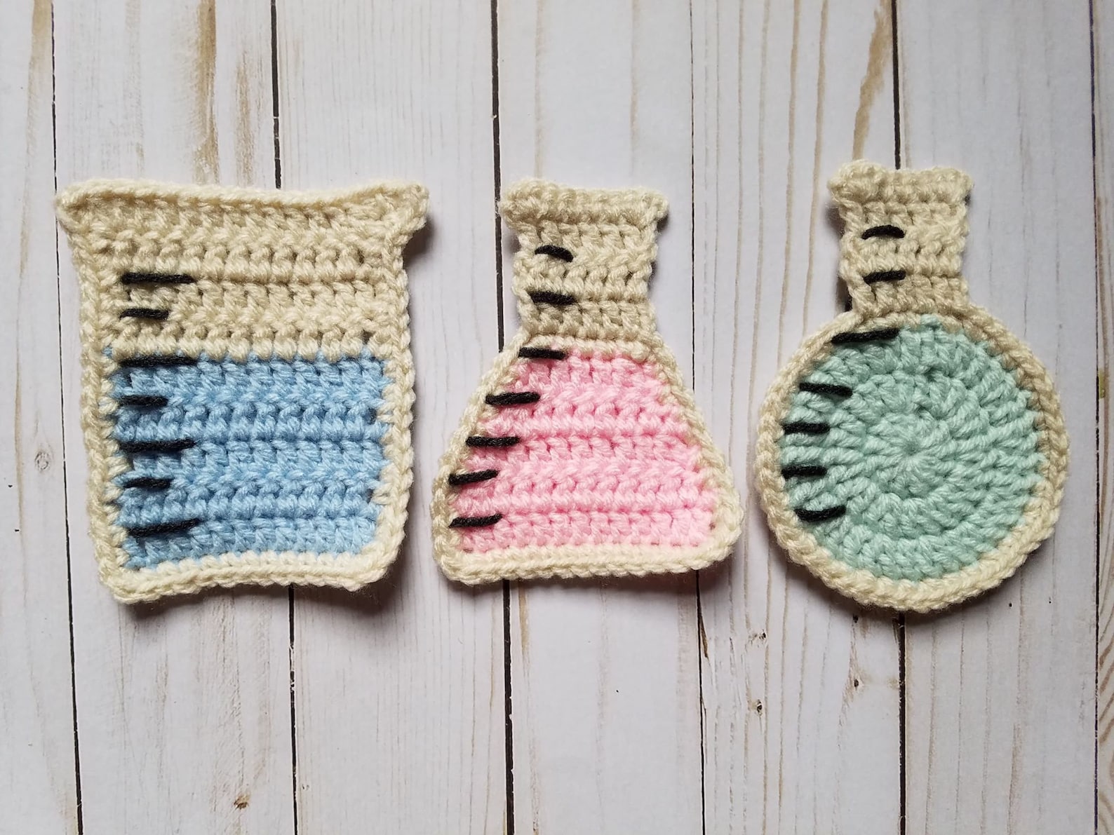 Mad Science Applique Pack Crochet Pattern Only Microscope Beaker Flasks ...
