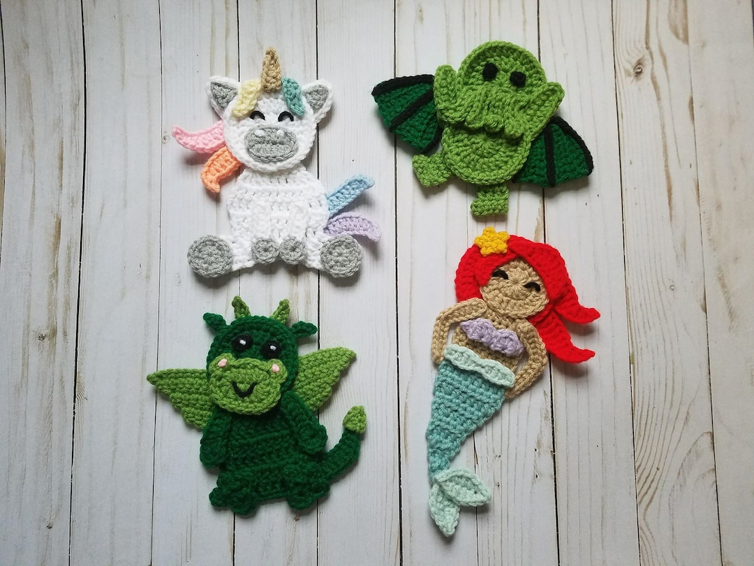 Fantasy Adventure Applique Pack- Crochet Pattern Only- Mermaid- Dragon ...