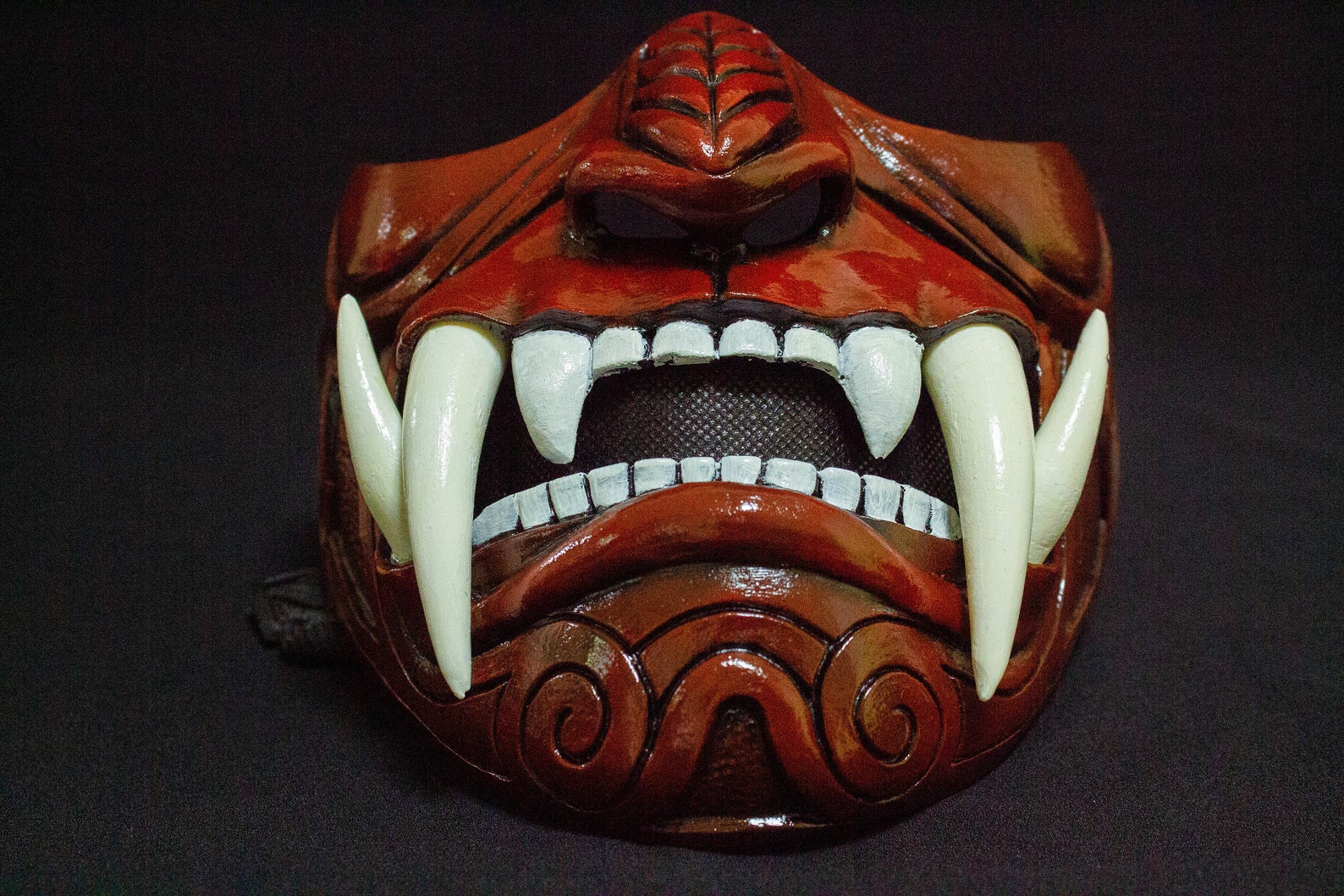 Half Face Red Demon Assassin Ronin Samurai Mask, Cool Baddass Demon Oni ...