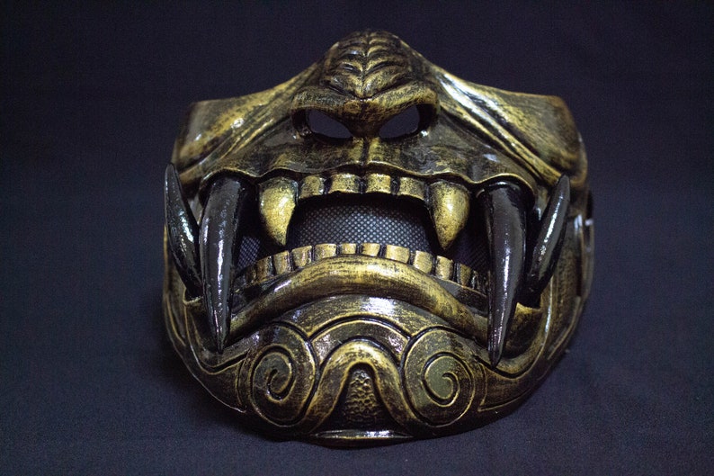 Half Face Gold Demon Assassin Ronin Samurai Mask, Cool Baddass Demon ...