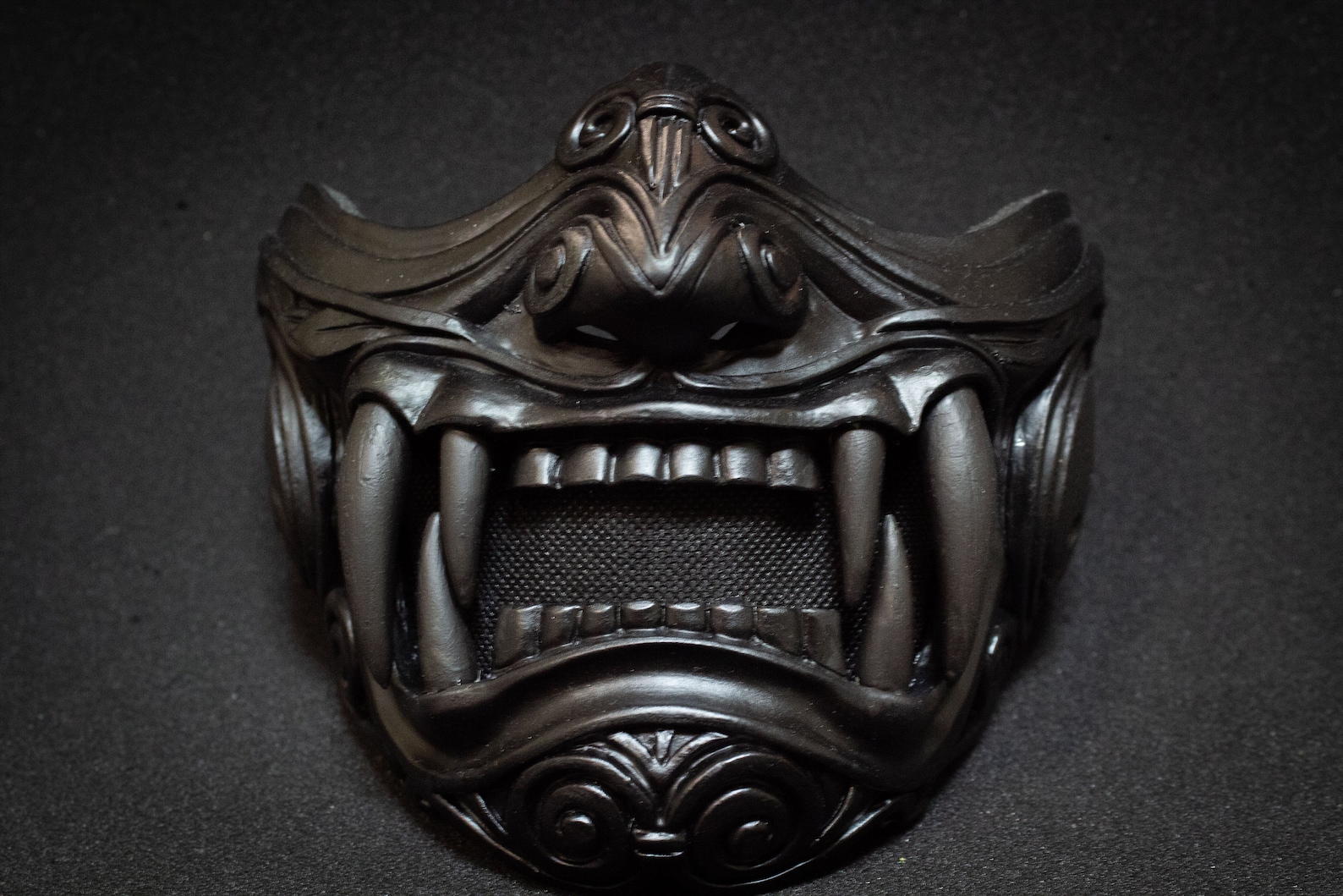 Half Face Samurai Mask Oni Mempo Armor Japanese Deep Black Demon - Etsy