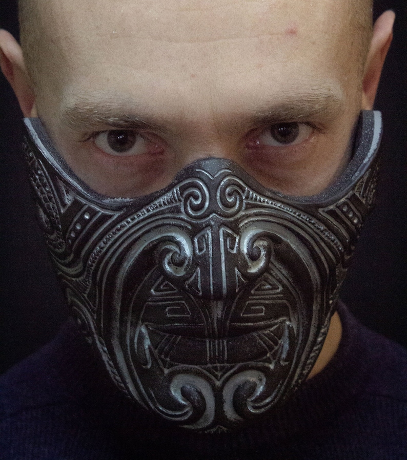 Silver Maori Mask Samurai Mask Face Tattoo Half Face Mask | Etsy