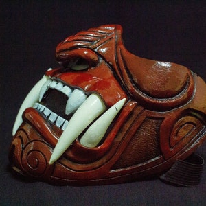 Half Face Red Demon Assassin Ronin Samurai Mask, Cool Baddass Demon Oni ...