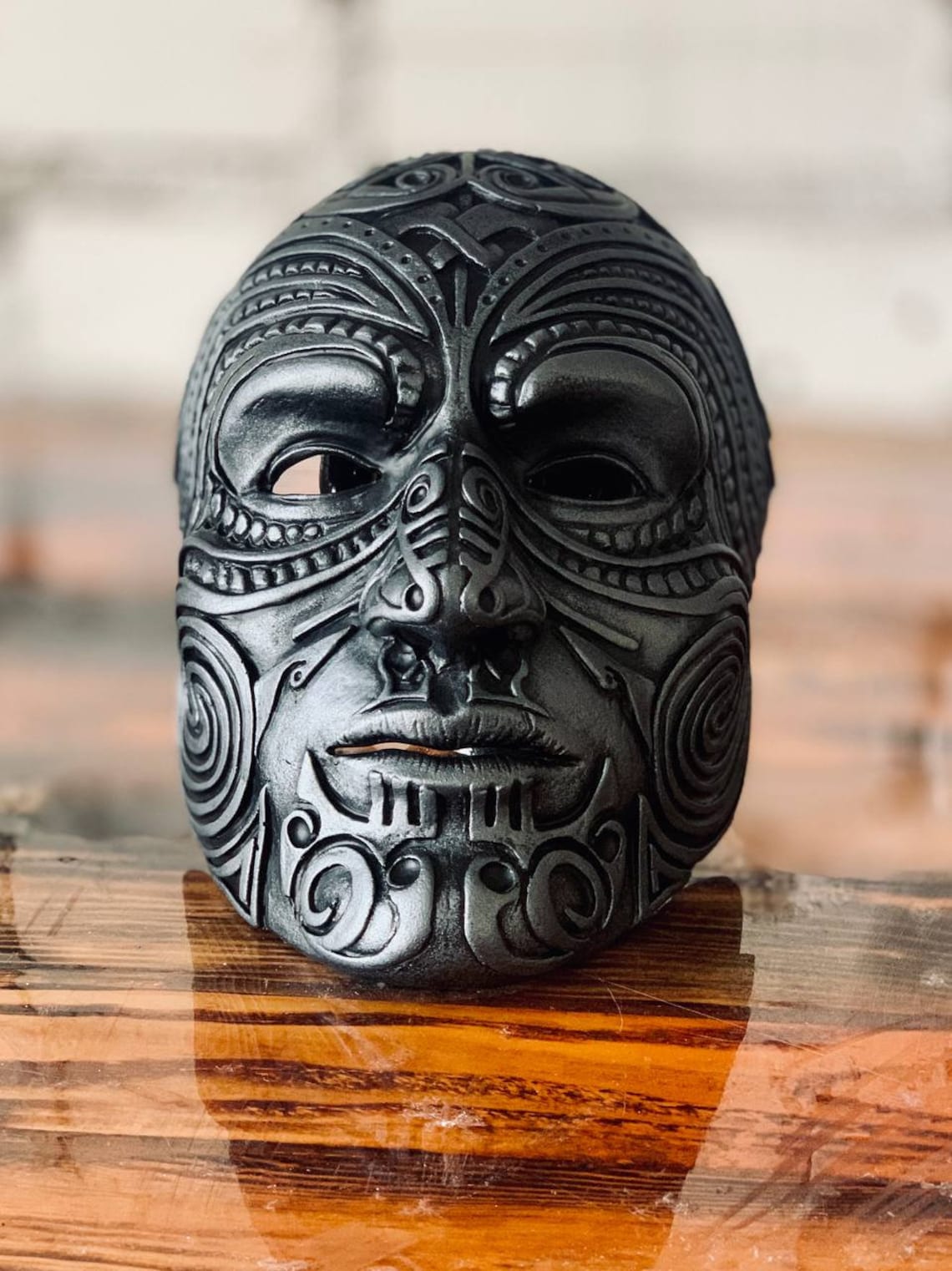 Maori Warrior Face Mask With Full Face Tattoo | Etsy