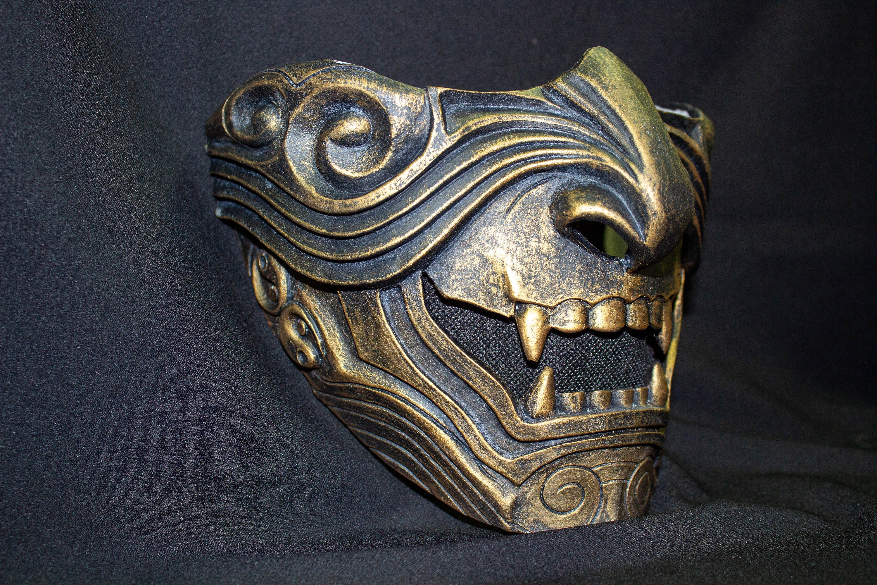 Vintage Half Face Samurai Mask Oni Mempo Armor Japanese Gold | Etsy