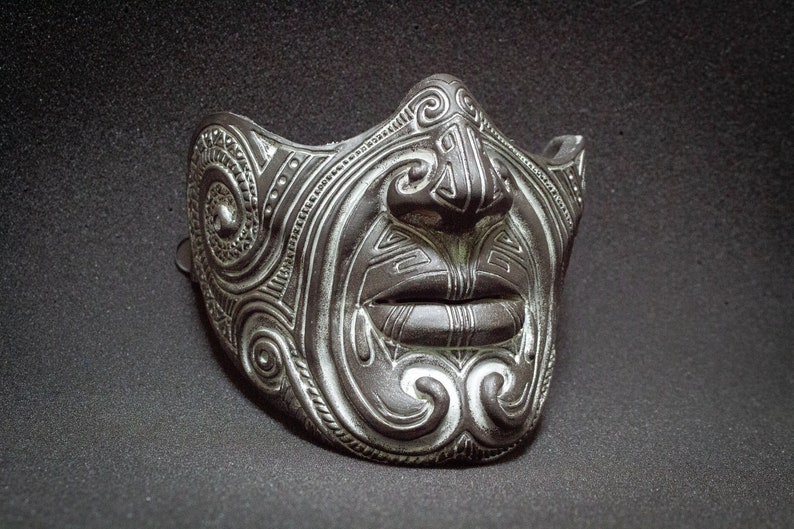 Silver Maori Mask Samurai Mask Face Tattoo Half Face Mask | Etsy