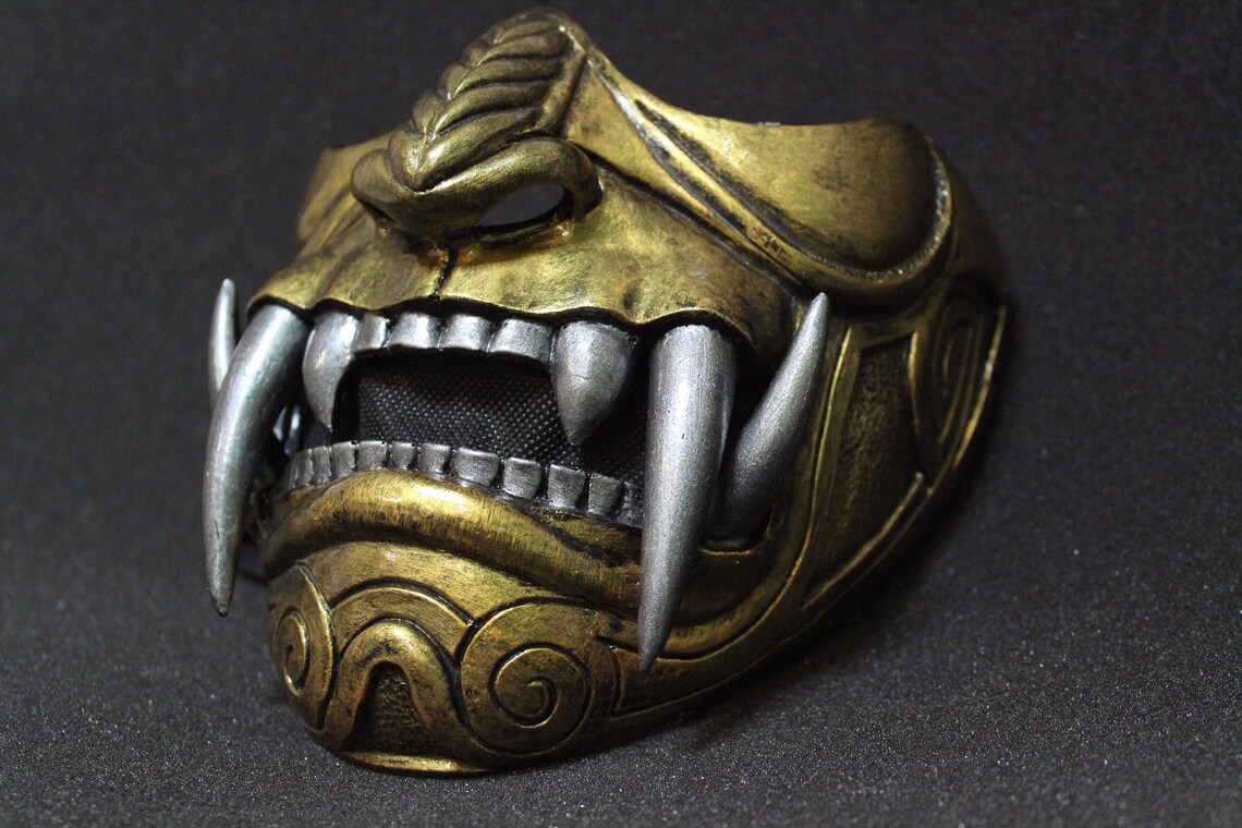 Silver Fang Half Face Gold Demon Assassin Ronin Samurai Mask, Cool ...