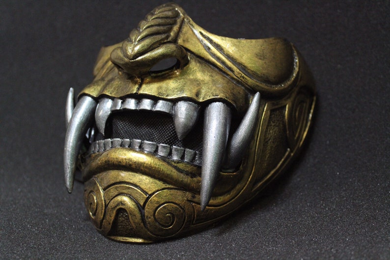 Silver Fang Half Face Gold Demon Assassin Ronin Samurai Mask - Etsy
