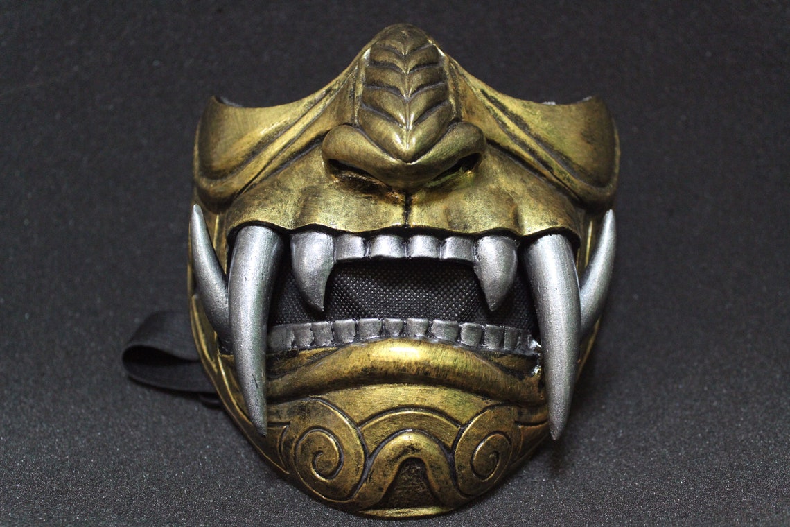 Silver Fang Half Face Gold Demon Assassin Ronin Samurai Mask - Etsy