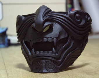 Samurai Oni Mempo Mask - Half Face Japanese Demon Armor - Handcrafted ...