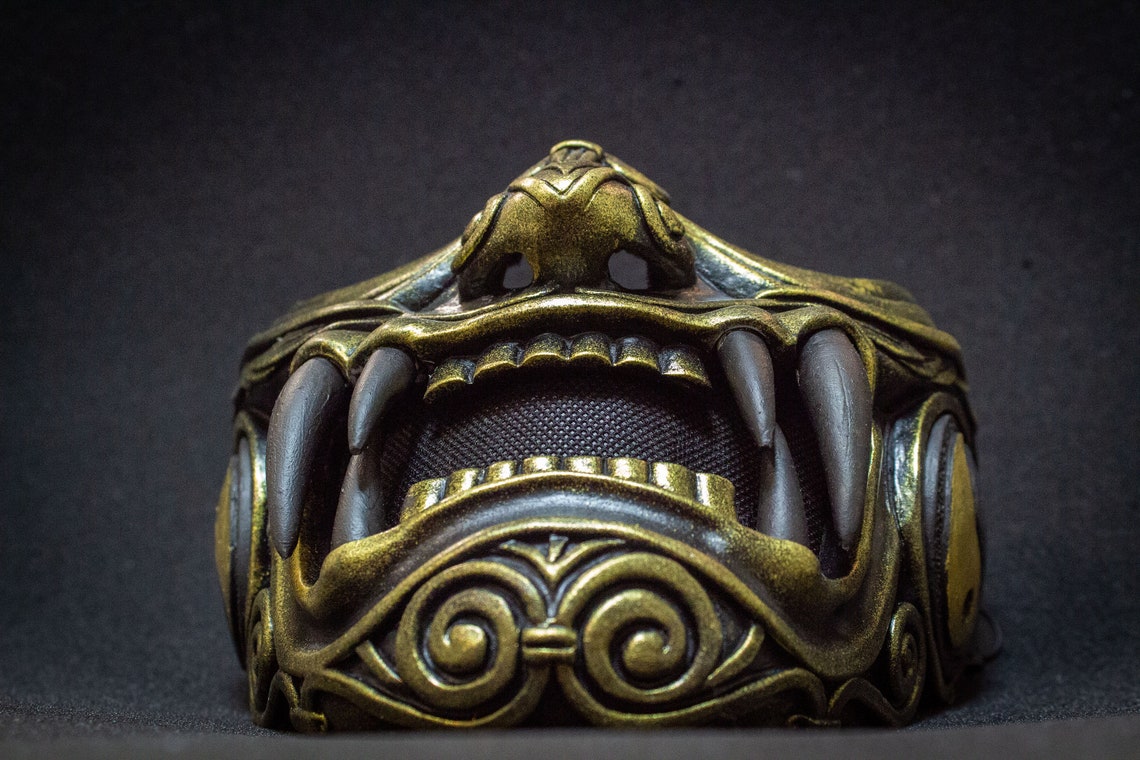 Half Face Samurai Mask Oni Mempo Armor Japanese Gold Demon - Etsy