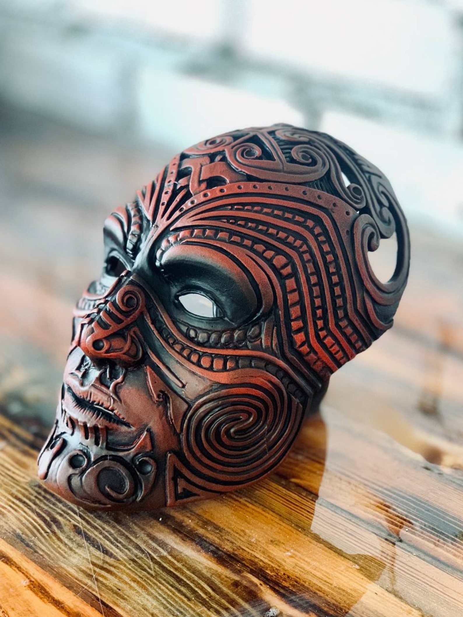 Maori Warrior Face Mask With Full Face Tattoo | Etsy
