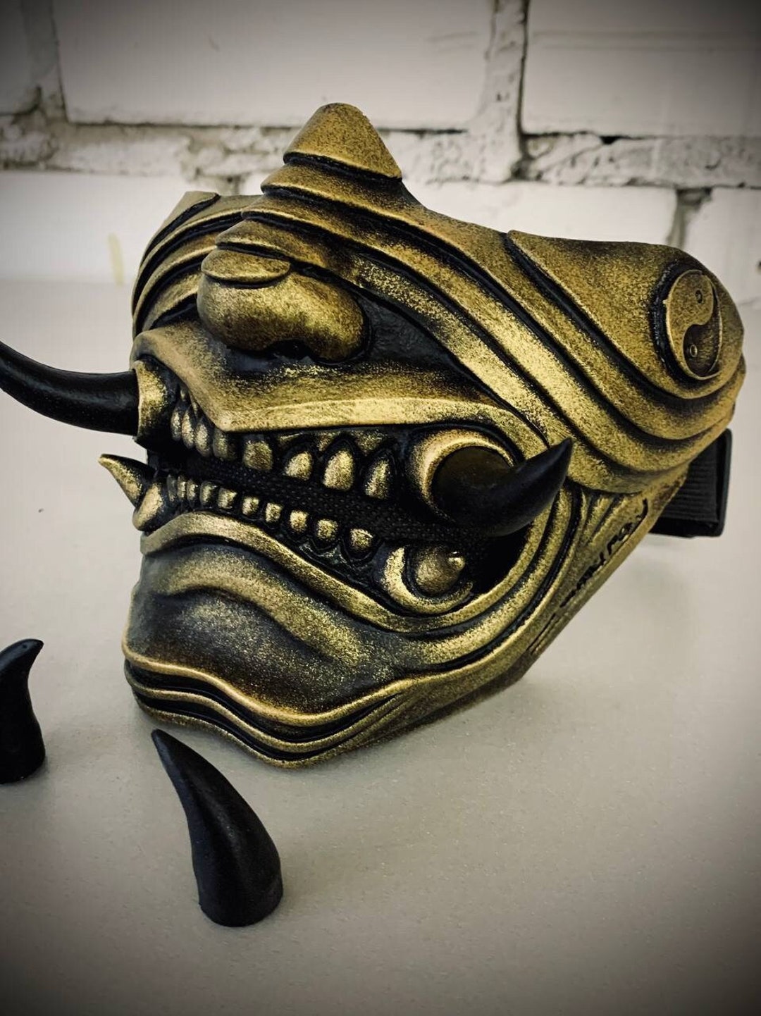 Samurai Mask Black+gold +2 Sets of Fangs. - Etsy