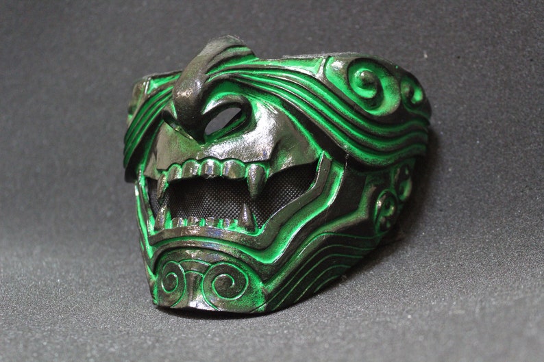 Half Face REPTILE Samurai Mask Oni Mempo Armor Japanese Black Green ...
