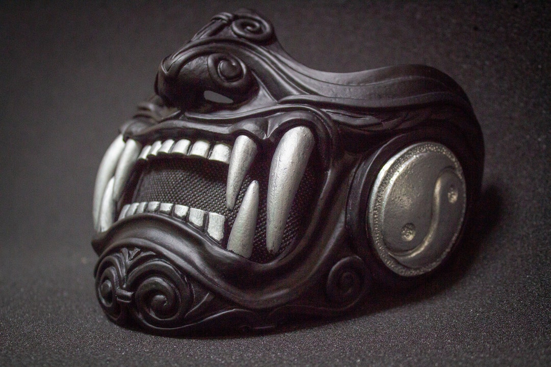 Black Samurai Oni Mask - Menpo Lower Face Mask, Techwear Cyberpunk ...