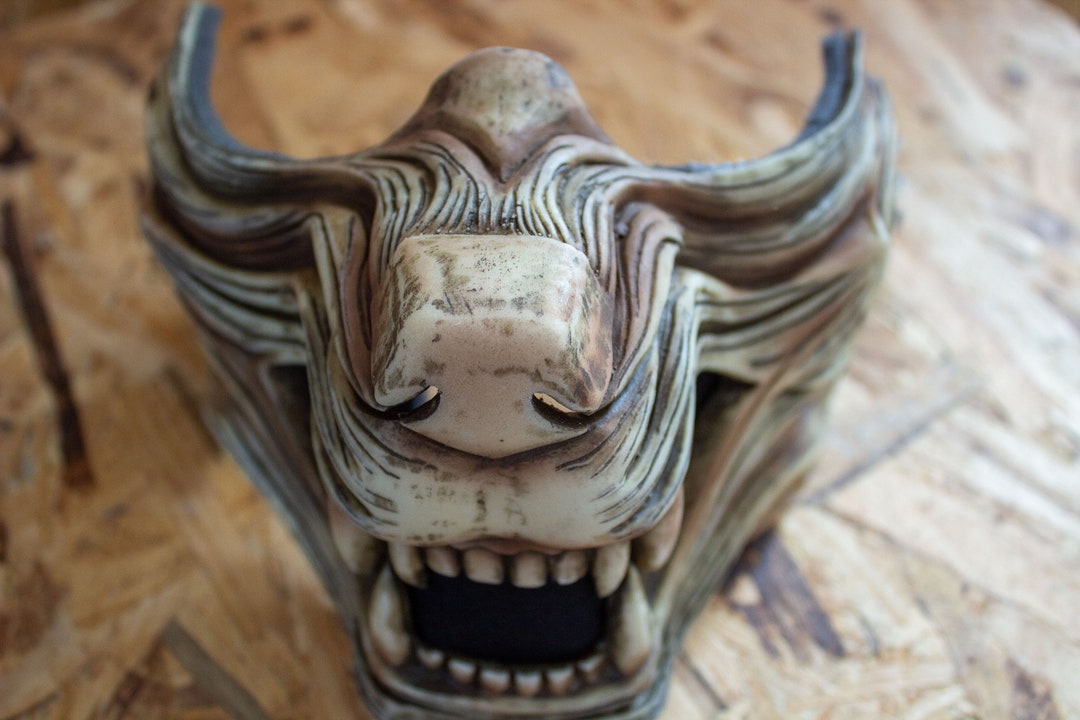 Bone Wolf Mask - Samurai Menpo Style Lower Face Mask, Oni Beast Jaw for ...