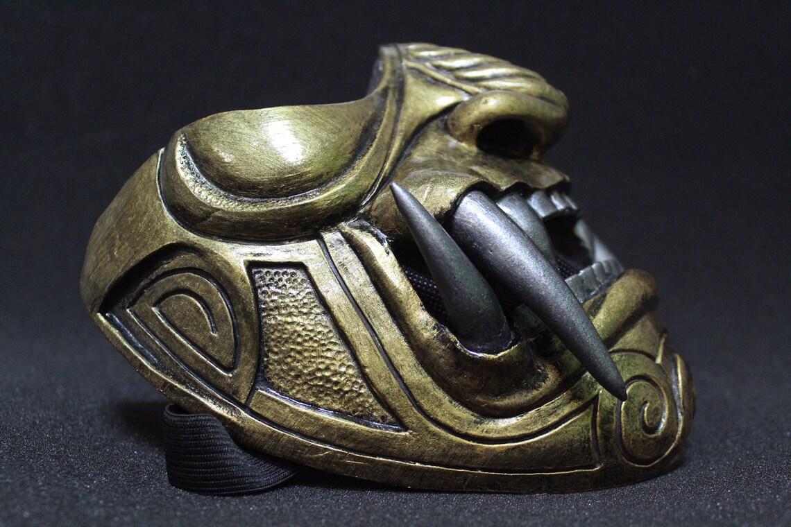 Silver Fang Half Face Gold Demon Assassin Ronin Samurai Mask, Cool ...