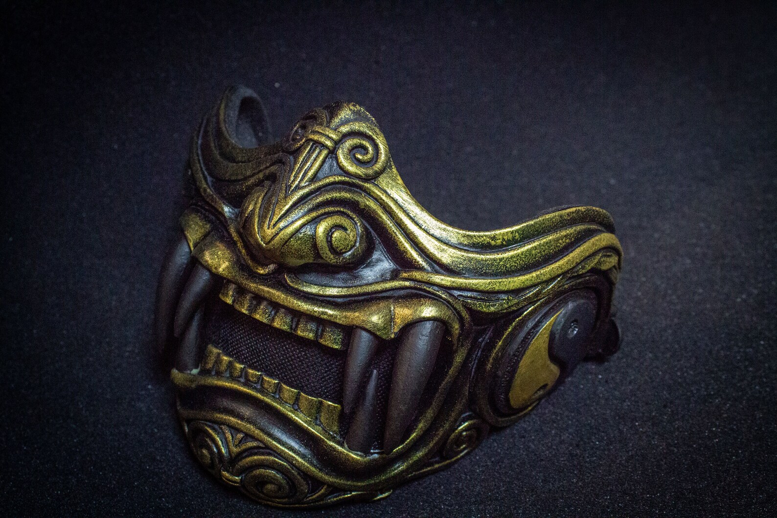 Half Face Samurai Mask Oni Mempo Armor Japanese Gold Demon - Etsy