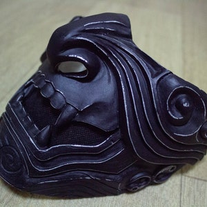 Scratched Half Face Samurai Mask Oni Mempo Armor Japanese Black Demon ...
