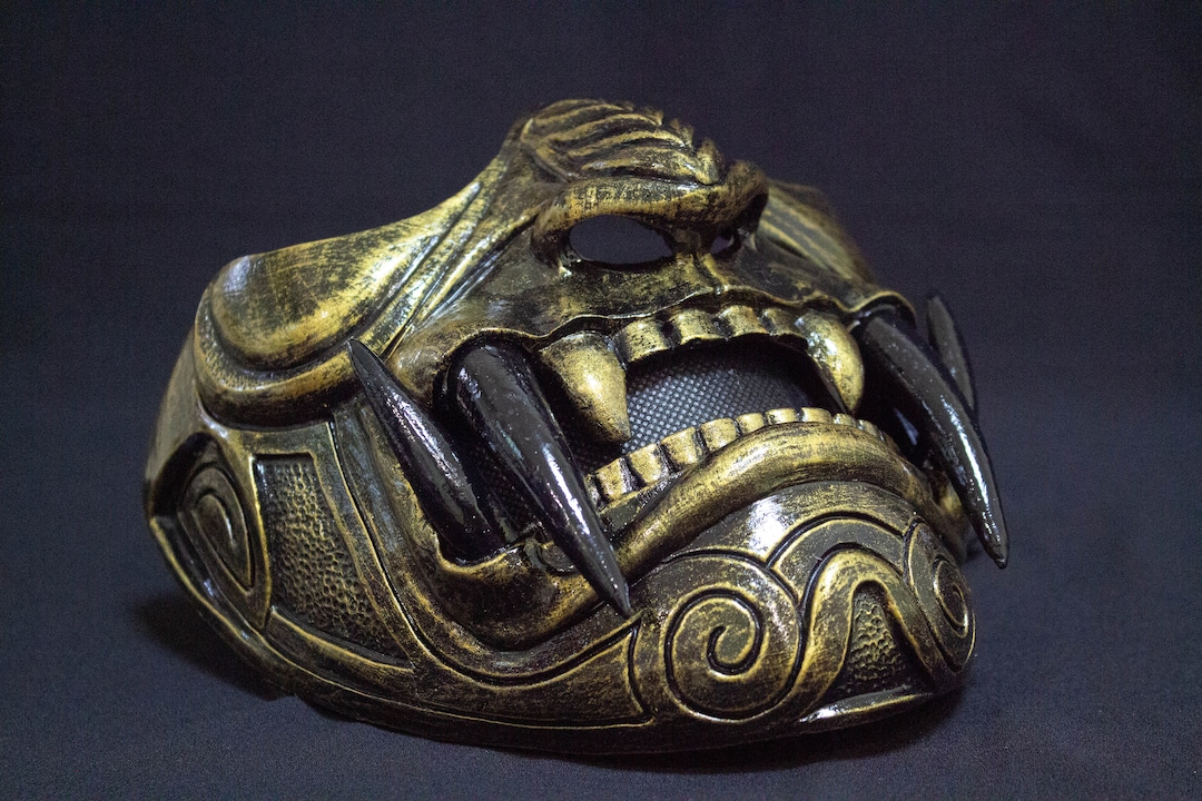 Half Face Gold Demon Assassin Ronin Samurai Mask, Cool Baddass Demon ...