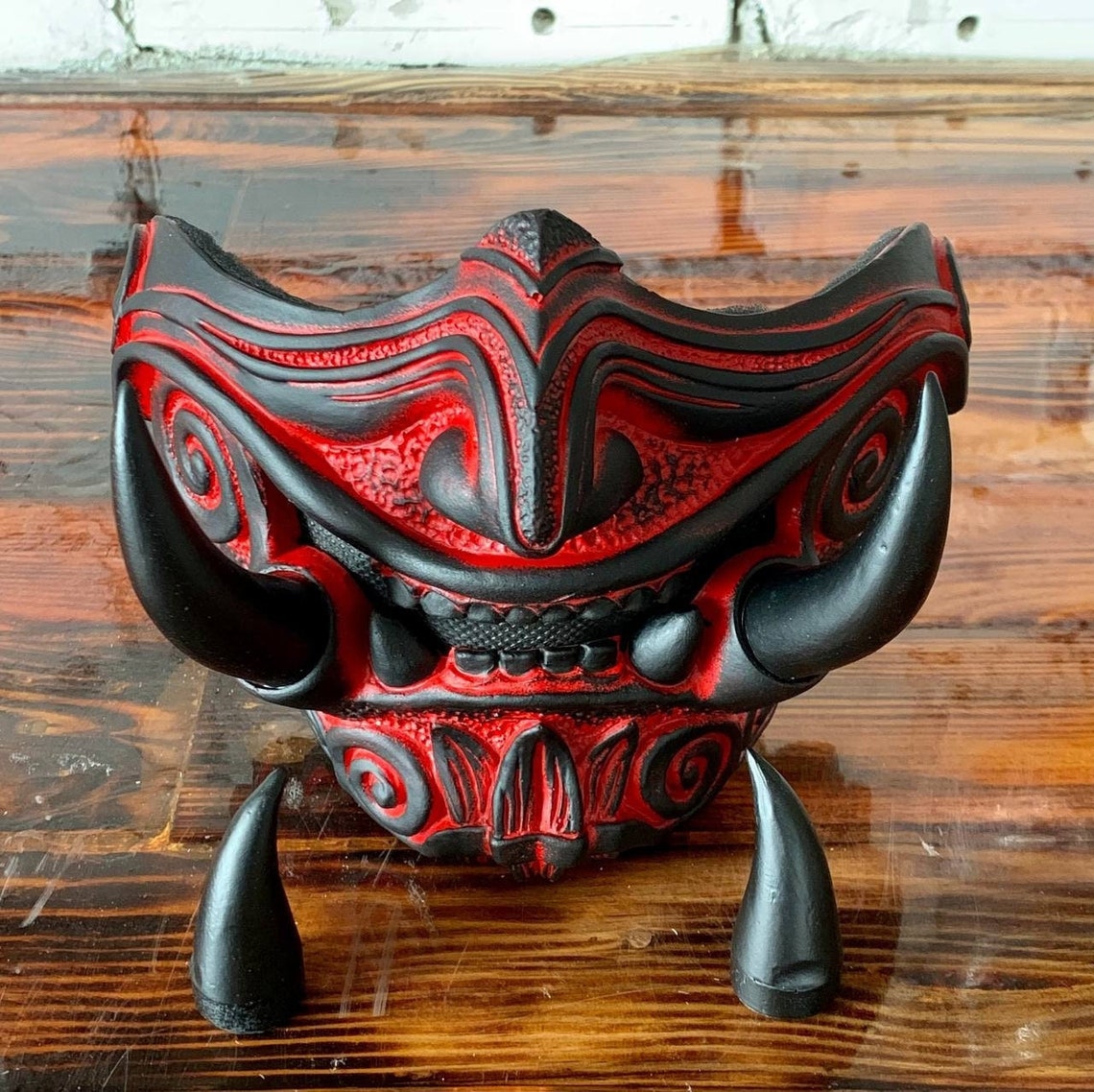 Half Face Samurai Mask Oni Mempo Armor Japanese Bloody Monster - Etsy