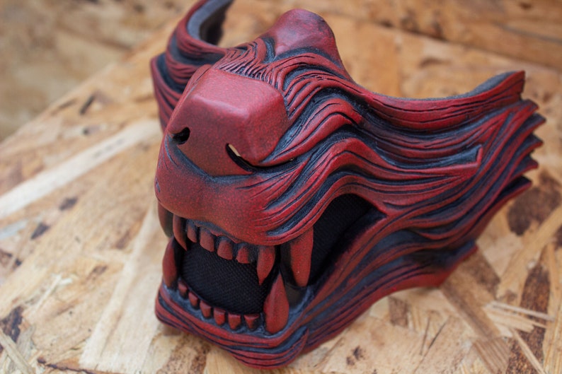 Red Wolf Mask - Fenrir Lower Face Mask, Blood Wolf Cosplay, Demon Beast ...