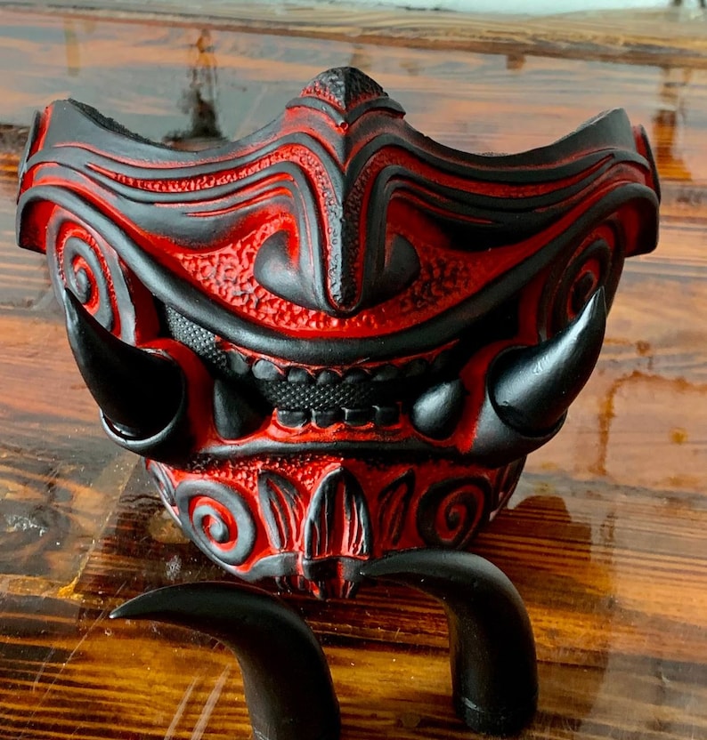 Half Face Samurai Mask Oni Mempo Armor Japanese Bloody Monster - Etsy