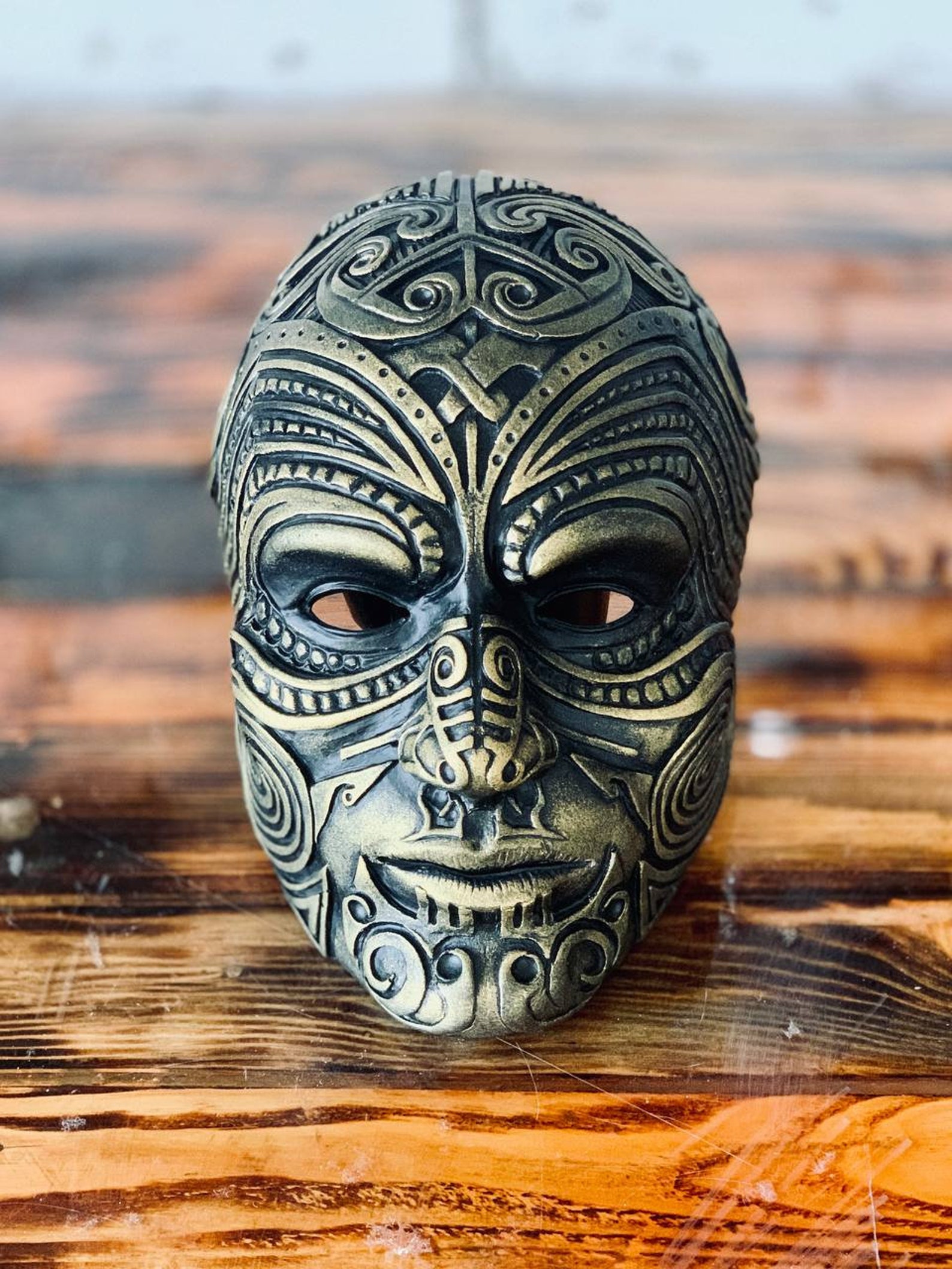 Maori Warrior Face Mask With Full Face Tattoo - Etsy