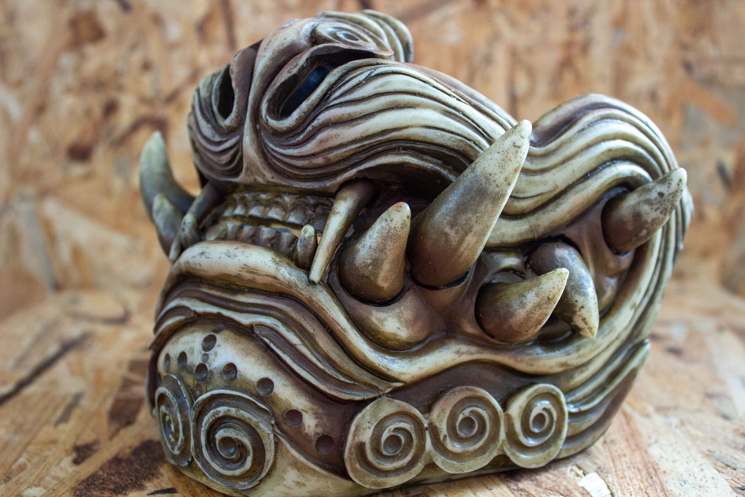 Bone Lion Mask - Samurai Menpo Lower Face Mask, Shishi Guardian Mask ...