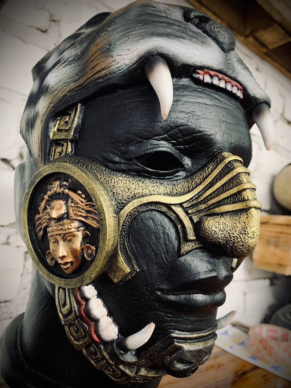 Aztec Jaguar Warrior Helmet, Ancient Mayan Tiger Mask, Full Face Tribal ...