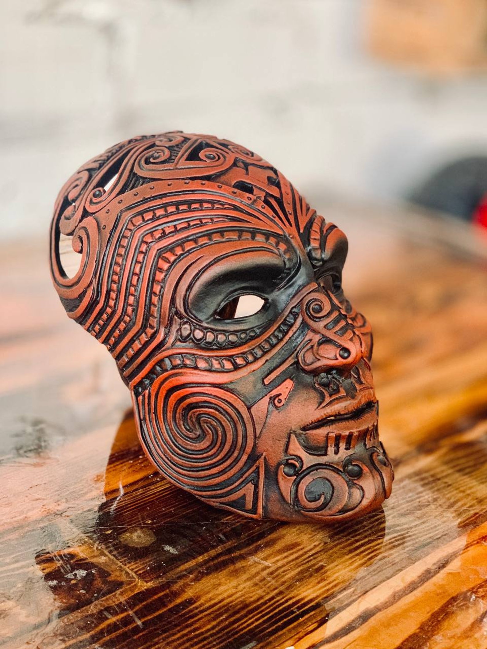 Maori Warrior Face Mask With Full Face Tattoo | Etsy