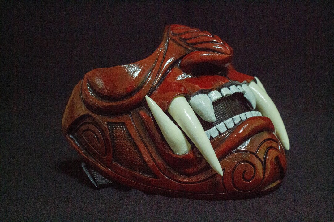 Half Face Red Demon Assassin Ronin Samurai Mask, Cool Baddass Demon Oni ...