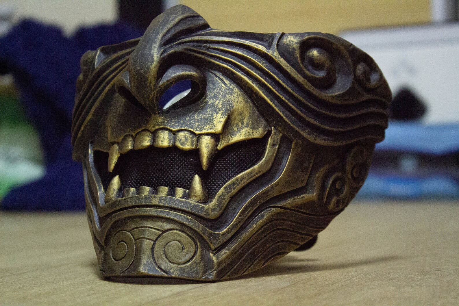 Vintage Half Face Samurai Mask Oni Mempo Armor Japanese Gold | Etsy