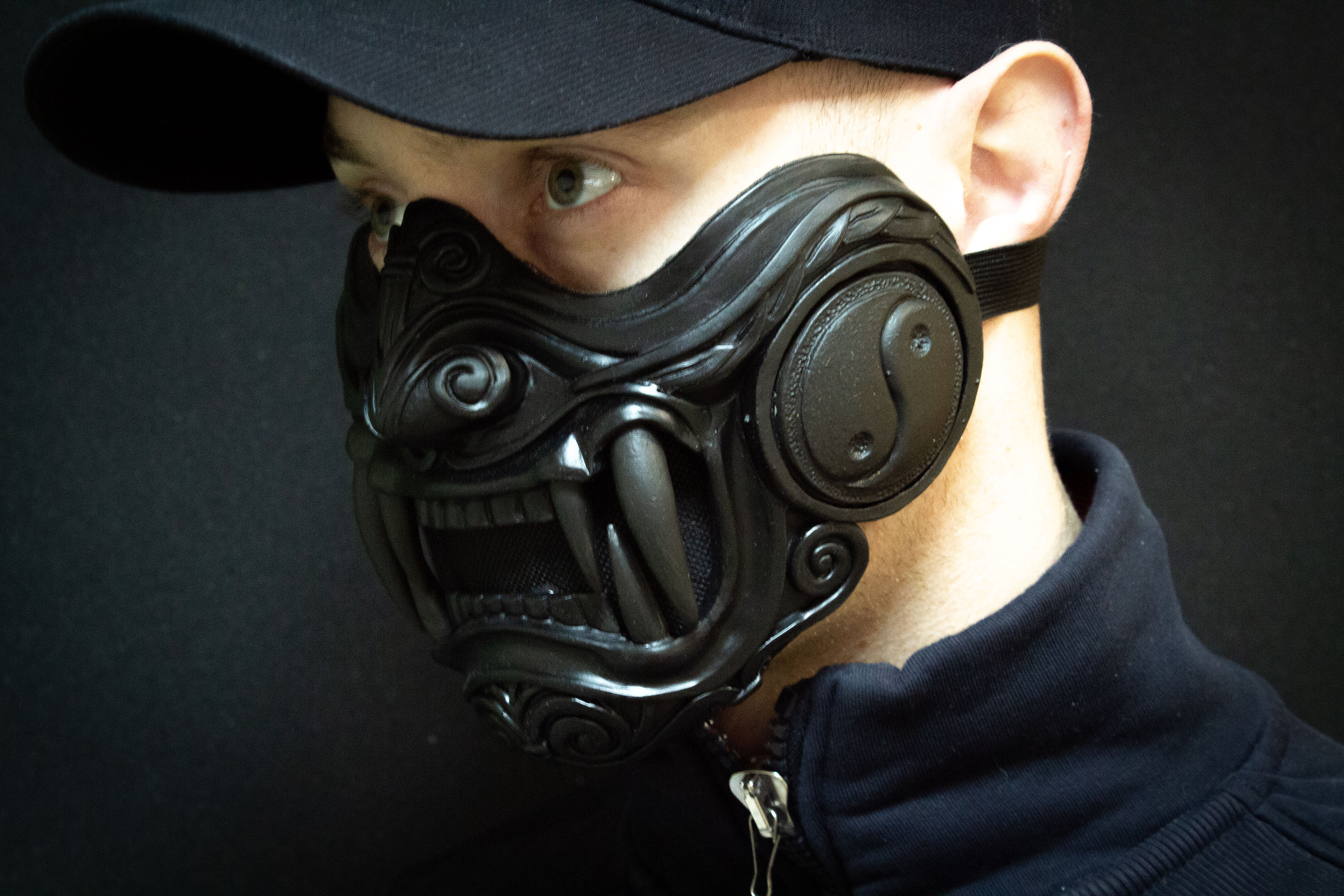 Half Face Samurai Mask Oni Mempo Armor Japanese Deep Black - Etsy UK