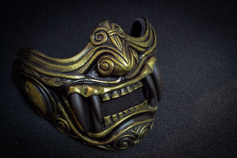 Half Face Samurai Mask Oni Mempo Armor Japanese Gold Demon - Etsy