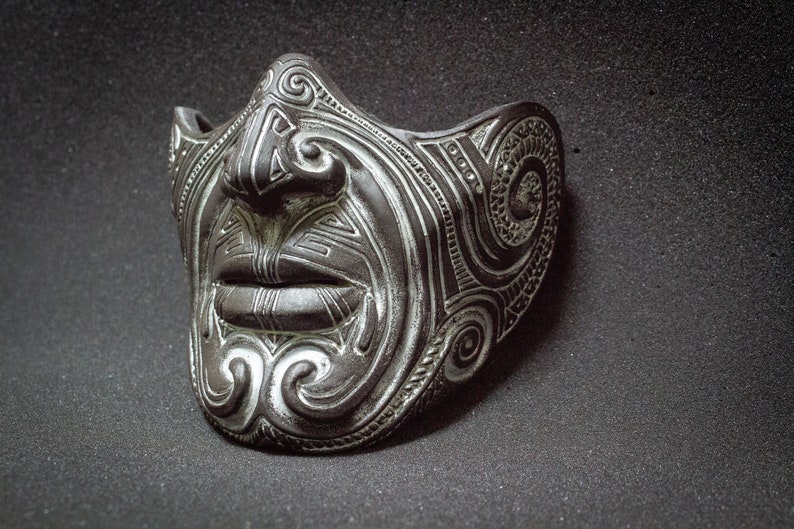 Silver Maori Mask Samurai Mask Face Tattoo Half Face Mask | Etsy