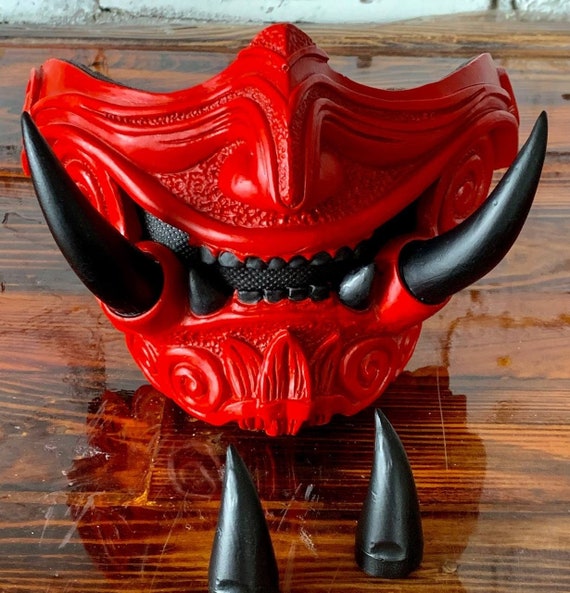 Half Face Samurai Mask Oni Mempo Armor Japanese Red Monster - Etsy