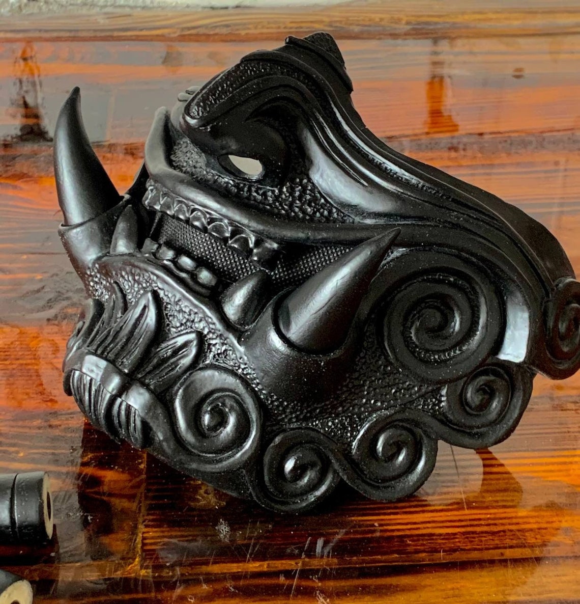 Half Face Samurai Mask Oni Mempo Armor Japanese Black Monster - Etsy