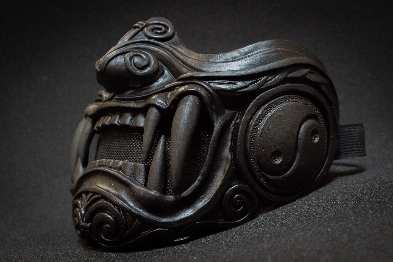 All Black Samurai Oni Mask - Menpo Lower Face Mask, Matte Black Demon ...