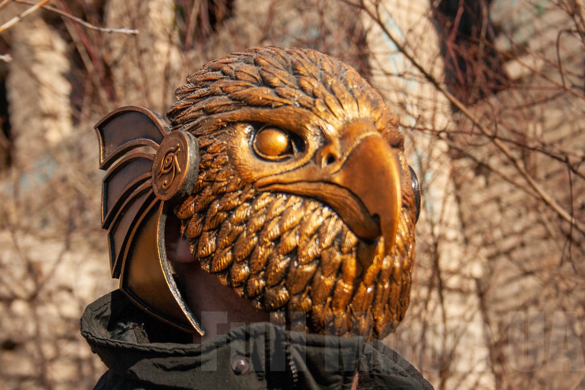 Mask of God RA Egyptian Falcon Head Horus Gold | Etsy