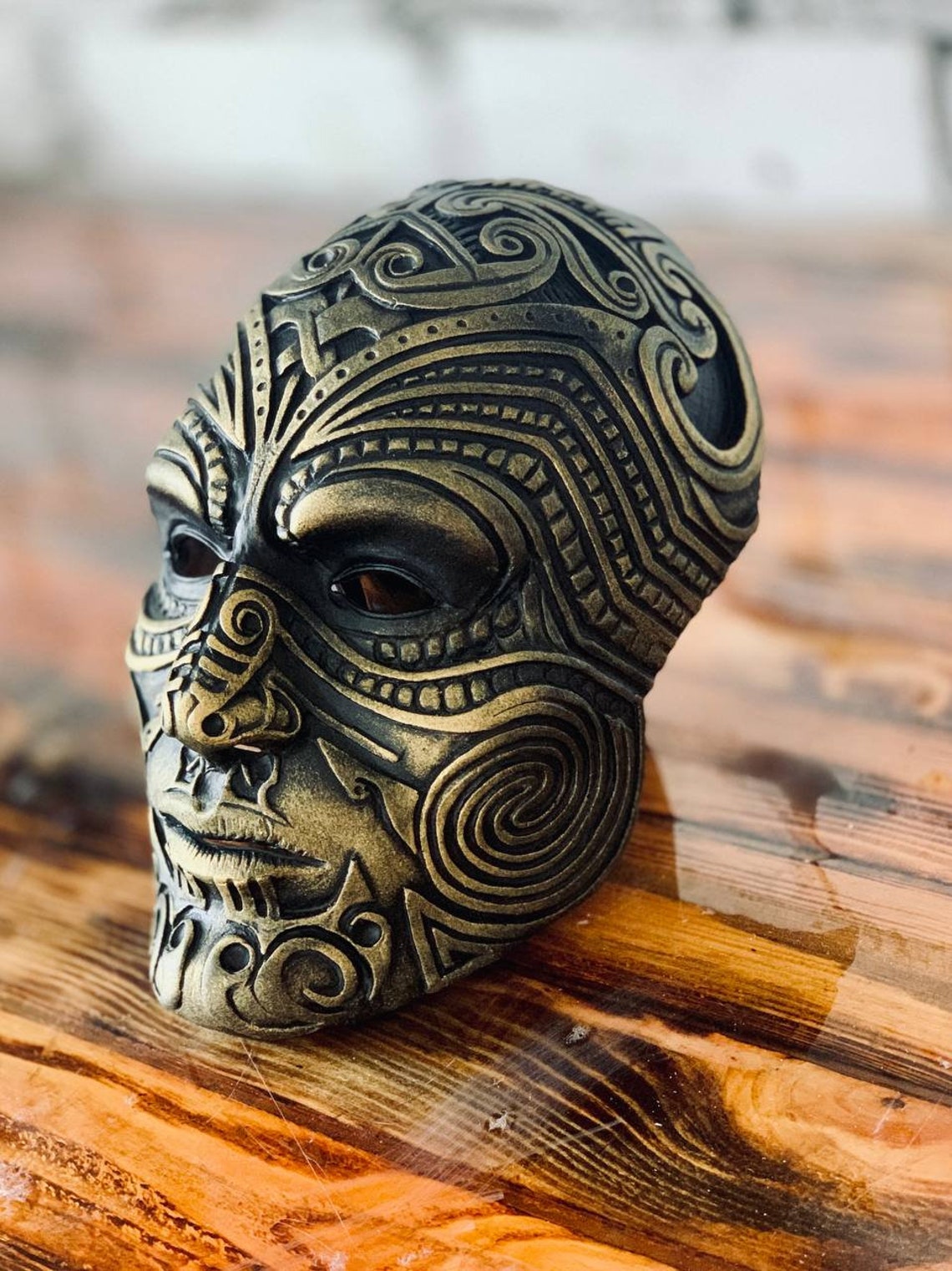 Maori Warrior Face Mask With Full Face Tattoo - Etsy
