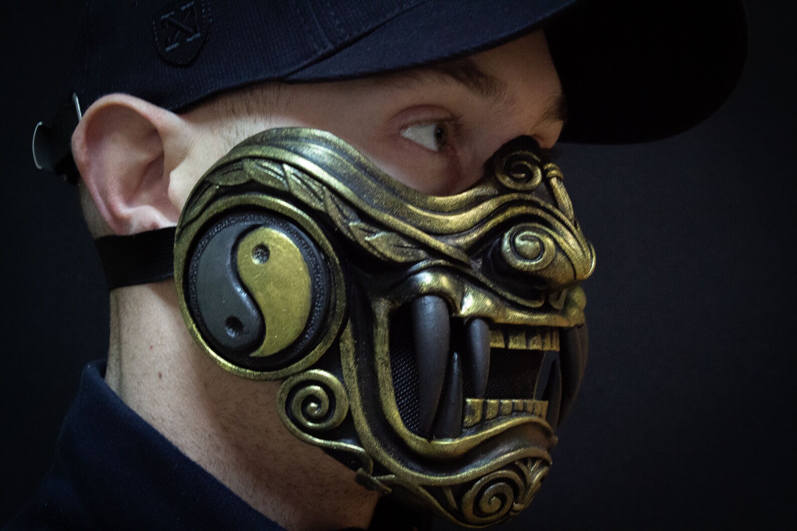 Half Face Samurai Mask Oni Mempo Armor Japanese Gold Demon - Etsy