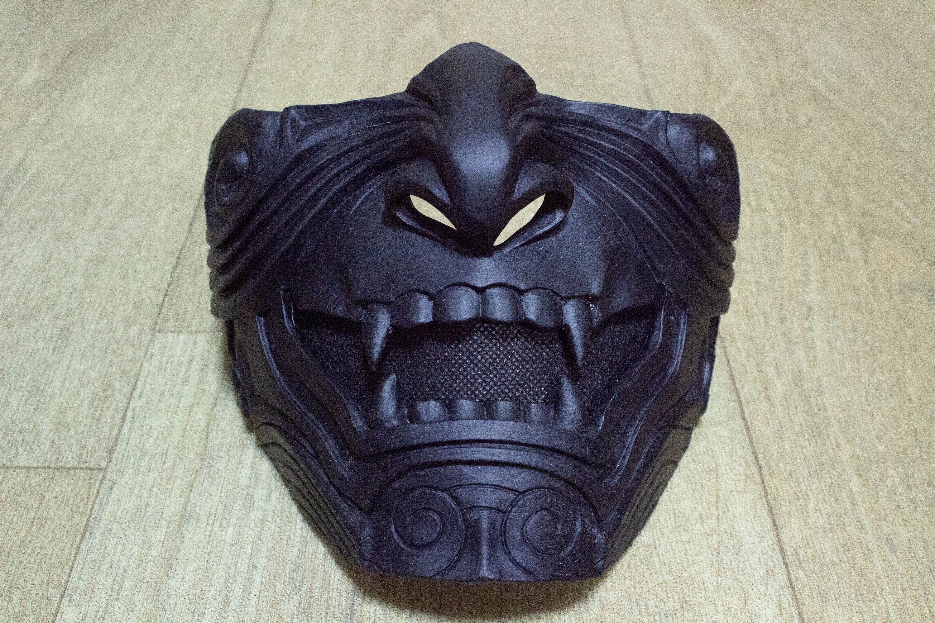 Half Face Samurai Mask Oni Mempo Armor Japanese Black Demon - Etsy