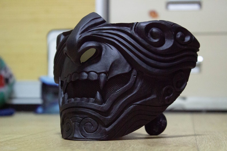 Half Face Samurai Mask Oni Mempo Armor Japanese Black Demon - Etsy