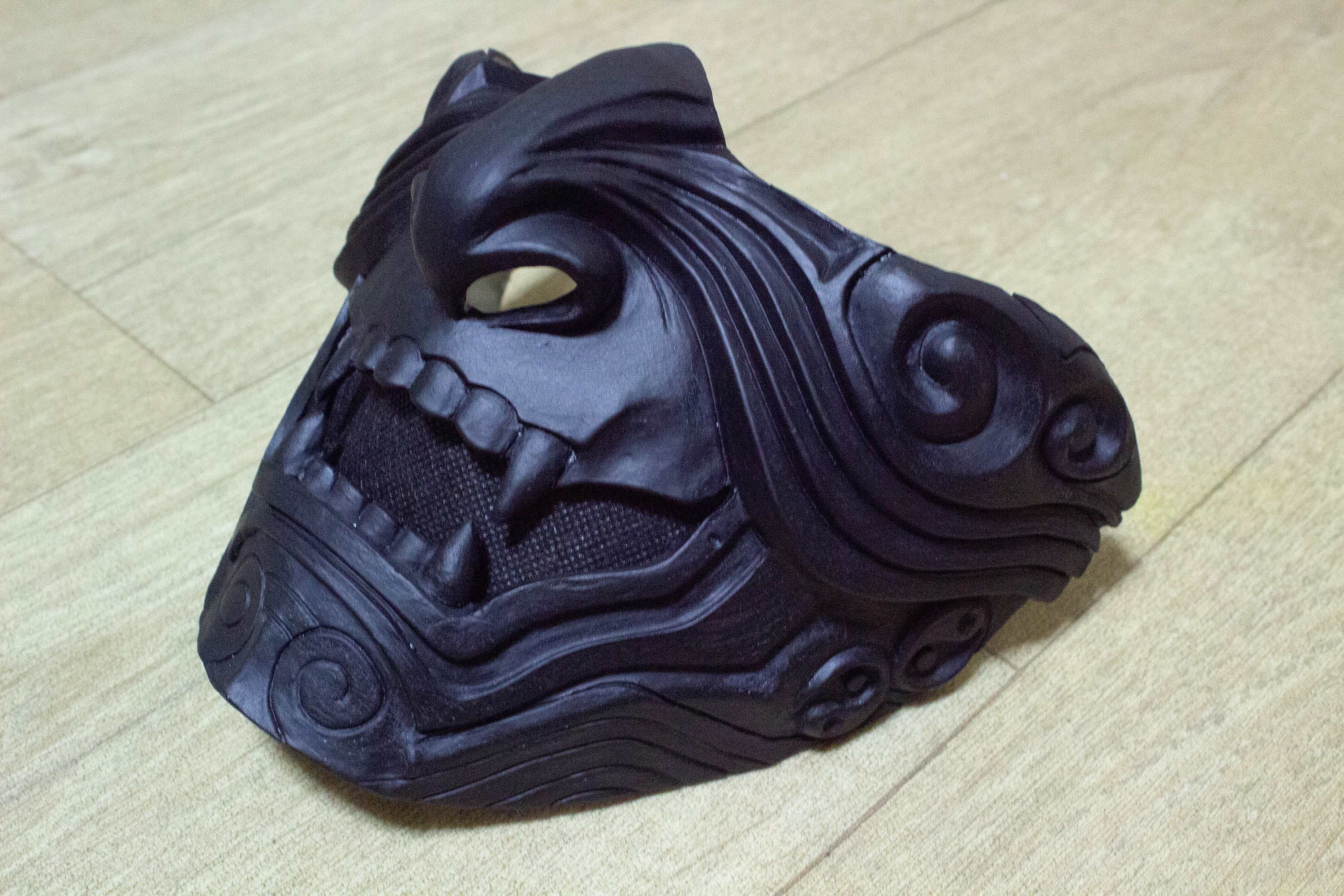 Half Face Samurai Mask Oni Mempo Armor Japanese Black Demon - Etsy