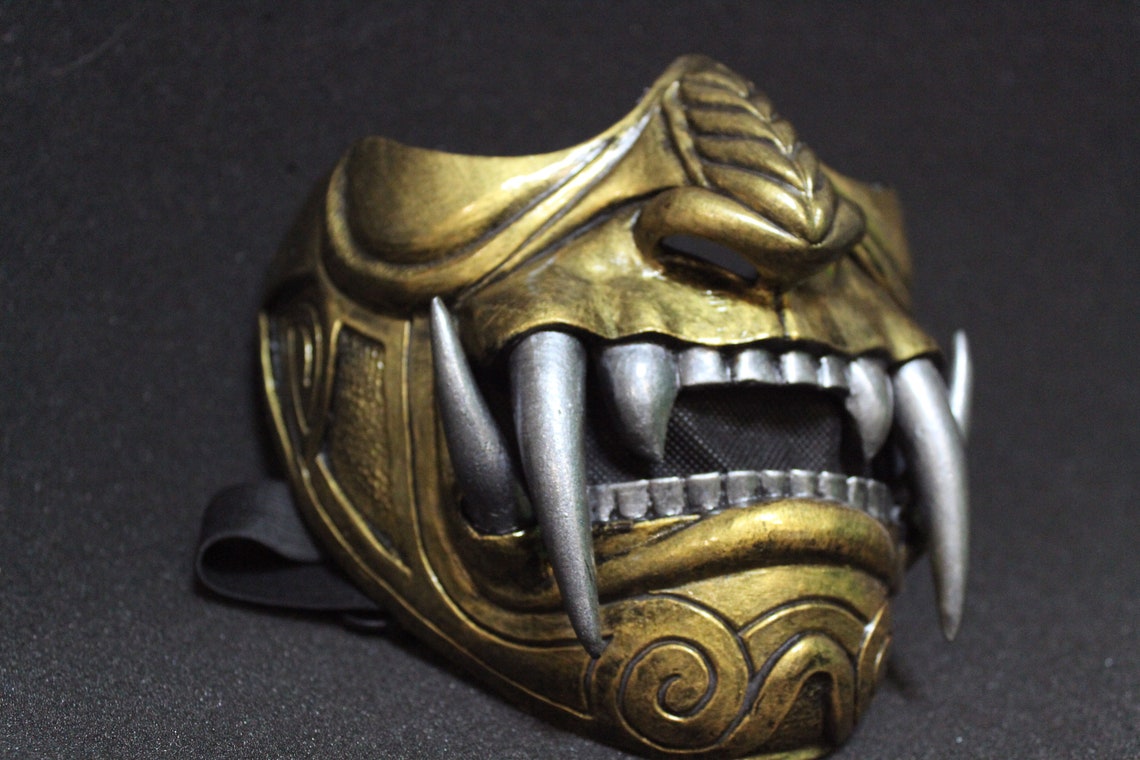 Silver Fang Half Face Gold Demon Assassin Ronin Samurai Mask - Etsy