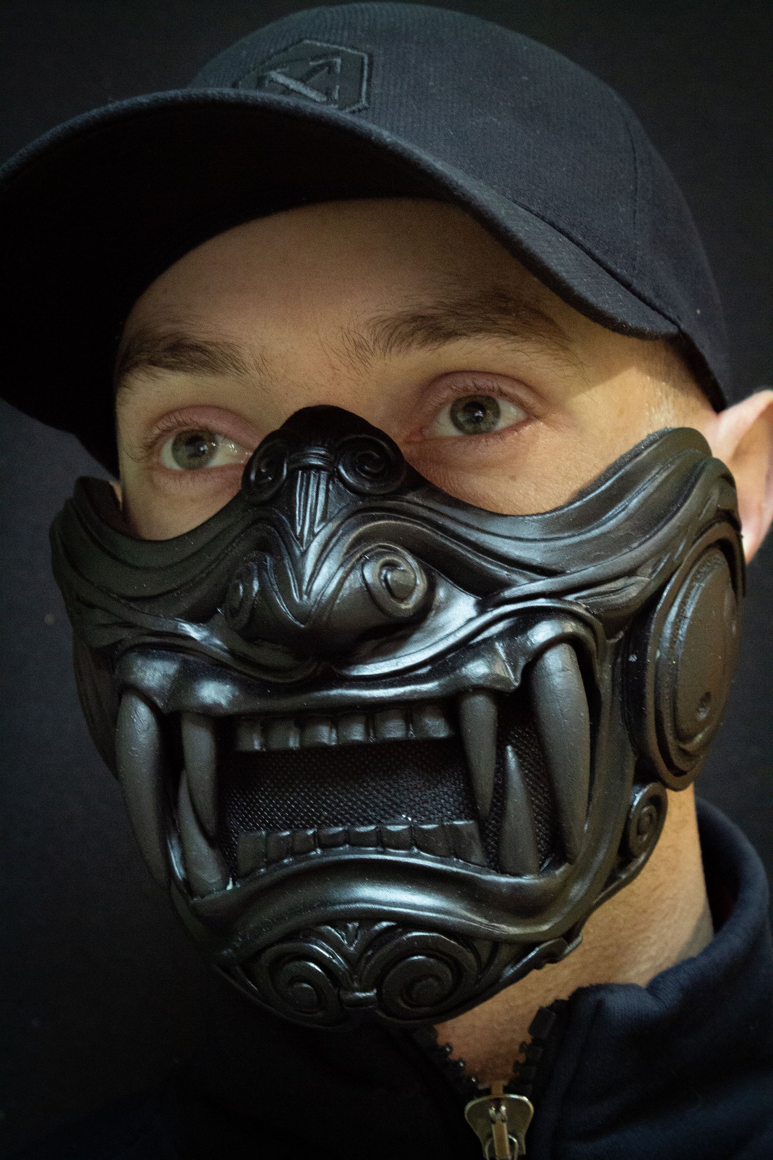 Half Face Samurai Mask Oni Mempo Armor Japanese Deep Black - Etsy UK