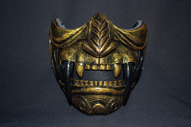 Half Face Gold Demon Assassin Ronin Samurai Mask, Cool Baddass Demon ...